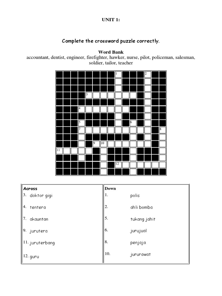 Y4 Unit 1@our Community Crossword Puzzle | PDF