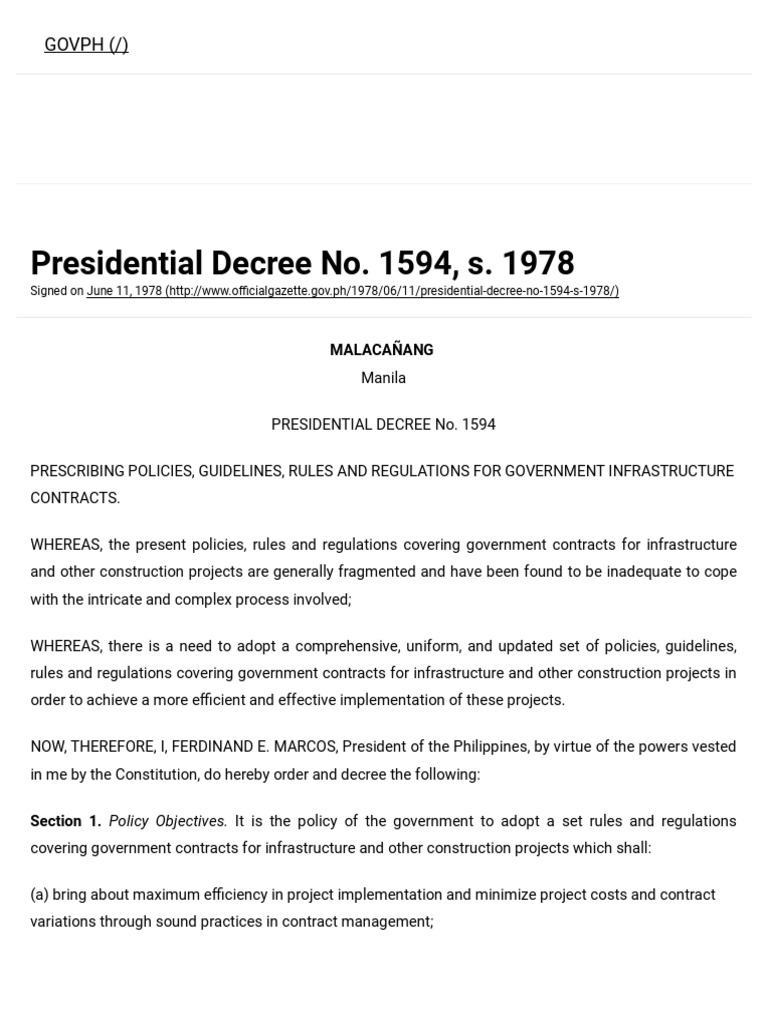 PD 1594 | General Contractor | Decree