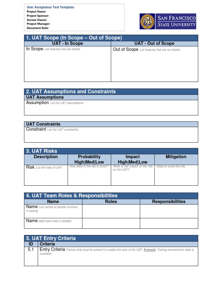 SFSU User Acceptance Test Plan Template v1.6 | PDF | User (Computing ...