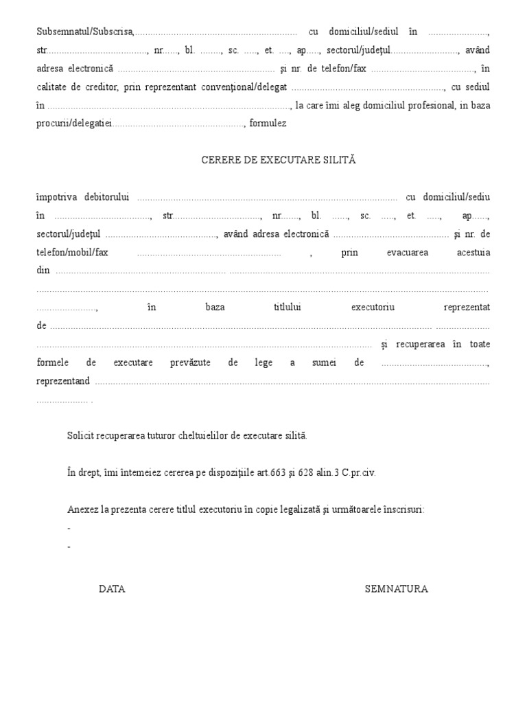 Model Cerere de Executare Evacuare | PDF