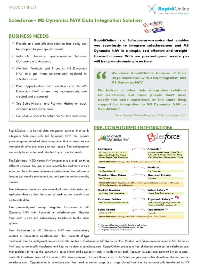 Integrating Salesforce - Com With MS Dynamics NAV (Navision) | PDF ...