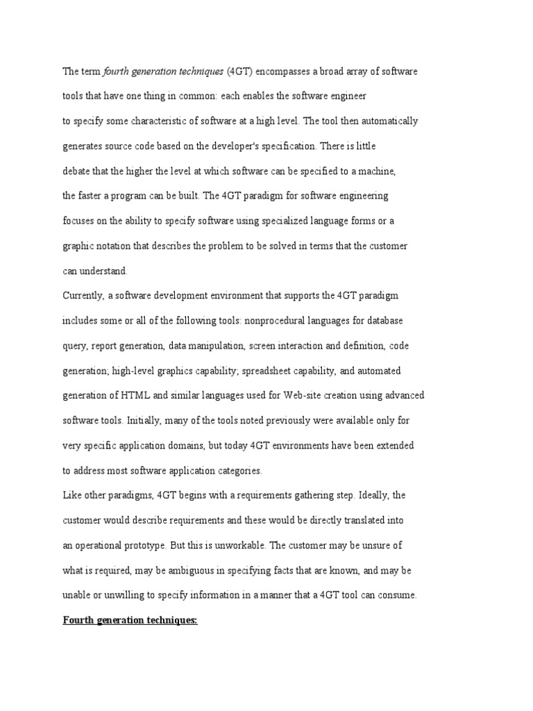 The Term Fourth Generation Techniques | PDF | Software | Software Development