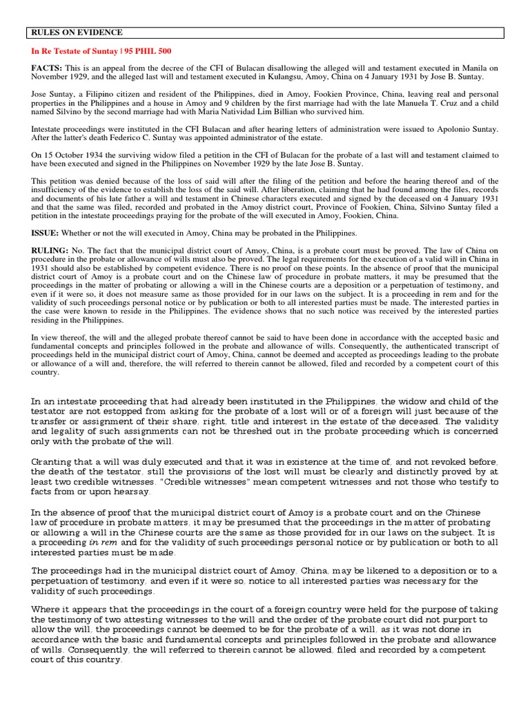 Evidence Compiled Cases | PDF | Will And Testament | Probate