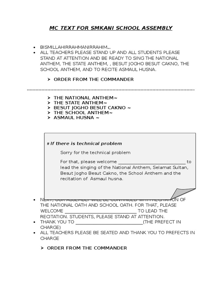 Text Mc School Assembly Pdf