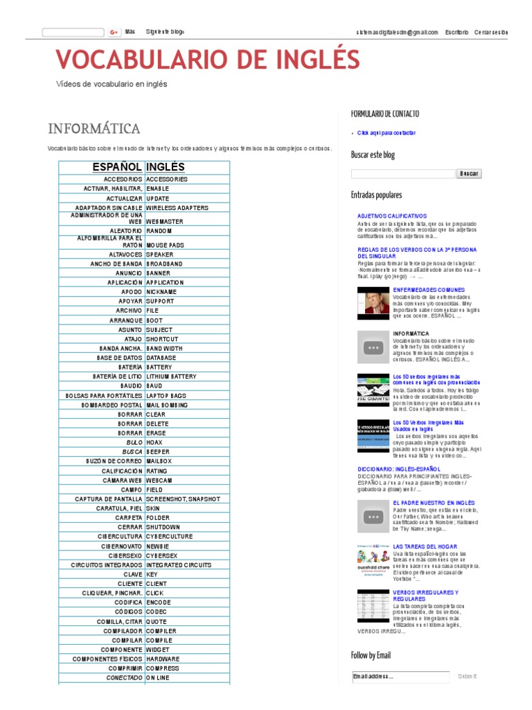 Vocabulario de Inglés - Informática | PDF | Malware | Internet