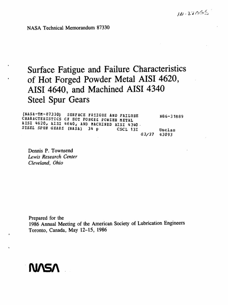 Surface Fatigue and Failure Characteristics of Hot Forged Powder Metal ...