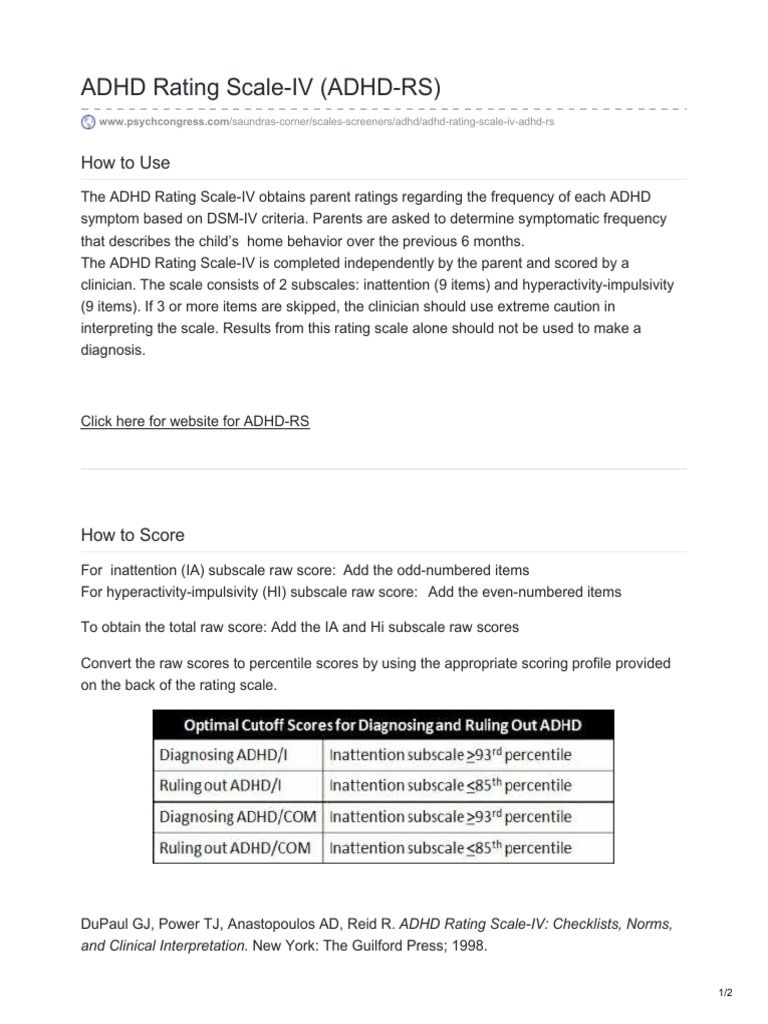 ADHD Rating Scale IV ADHD RS | PDF
