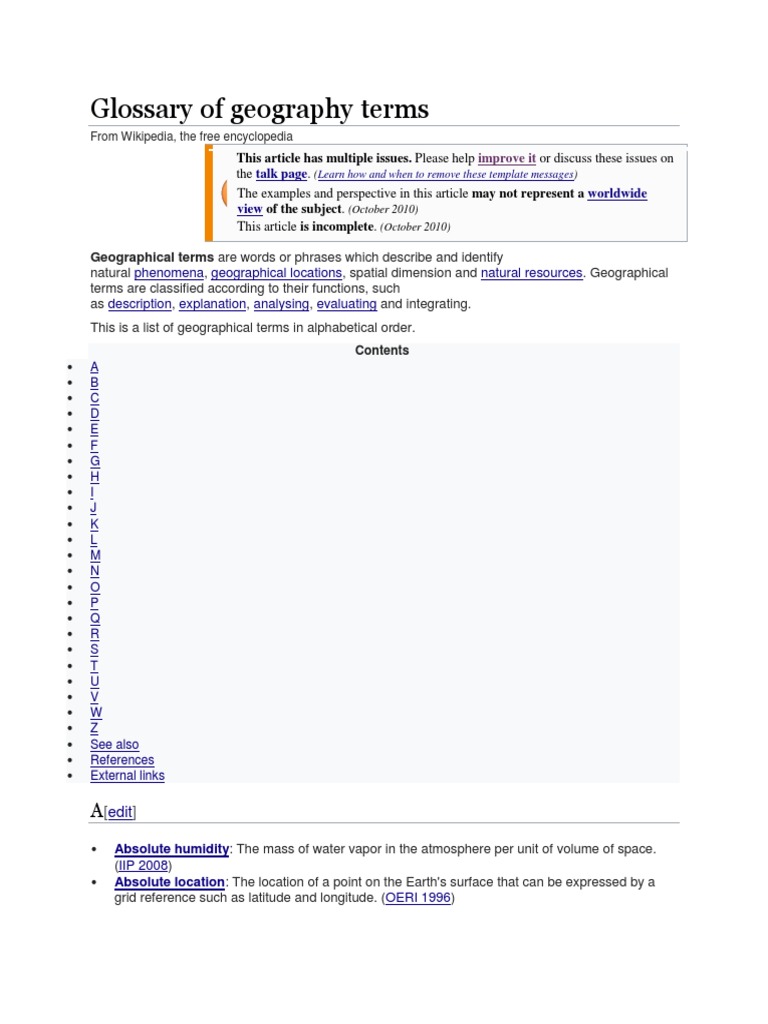 Glossary of Geography Terms: Talk Page Worldwide View | PDF | Volcano ...