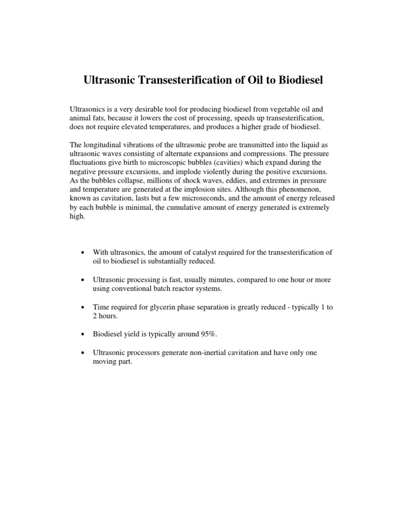 Biodiesel Transesterification | PDF | Biodiesel | Ultrasound