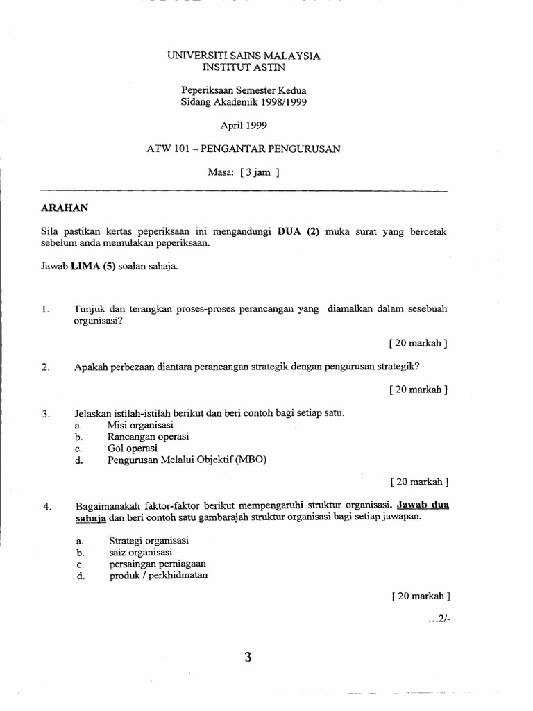 Atw 101 - Pengantar Pengurusan April 1999 | PDF