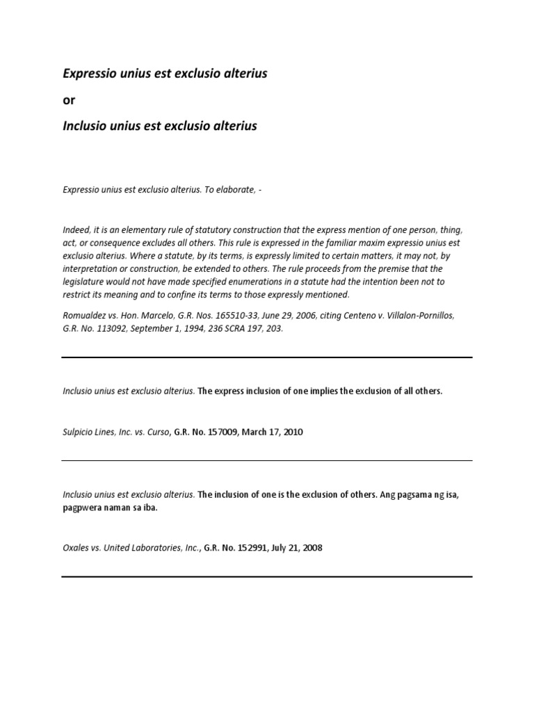 Expressio Unius Est Exclusio Alterius | PDF