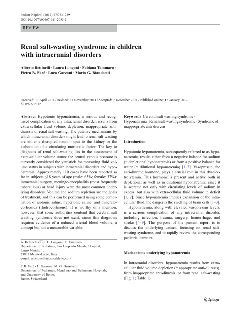 Cerebral Salt Wasting | PDF | Kidney | Saline (Medicine)