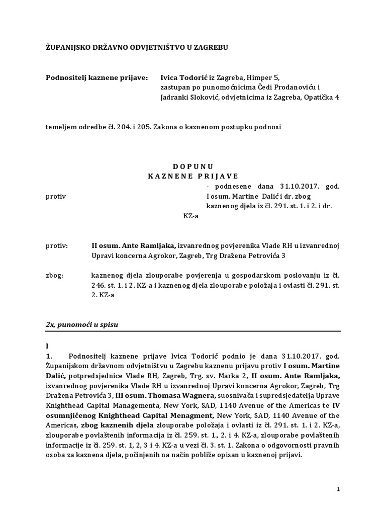 Kaznena Prijava Ramljak Dopuna | PDF
