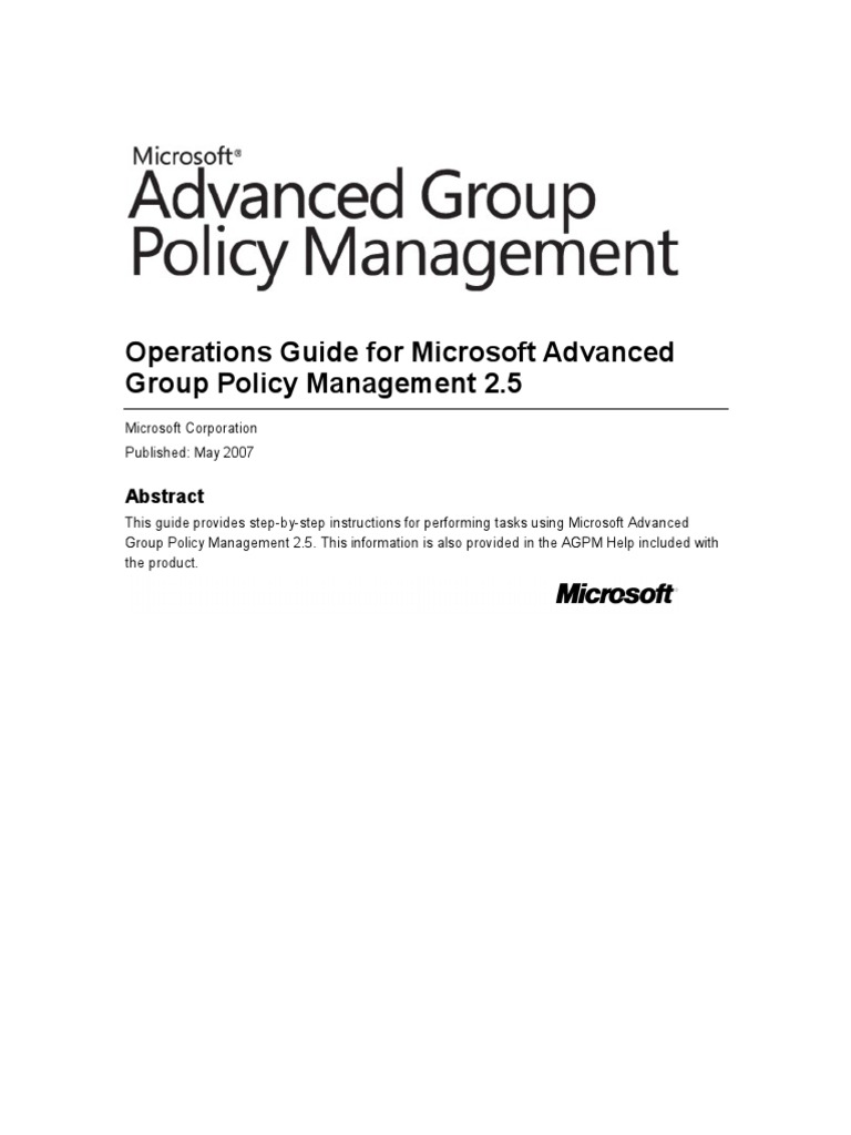 Operations Guide For Microsoft Advanced Group Policy Management 2.5 ...