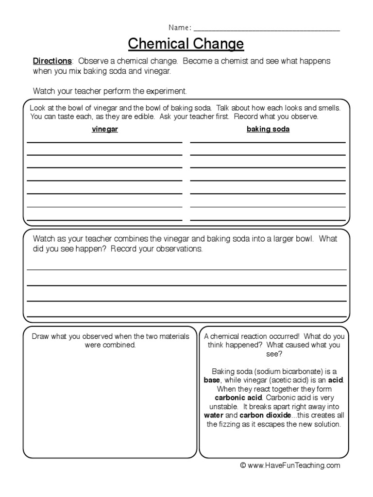 Chemical Changes Worksheet 2 | PDF
