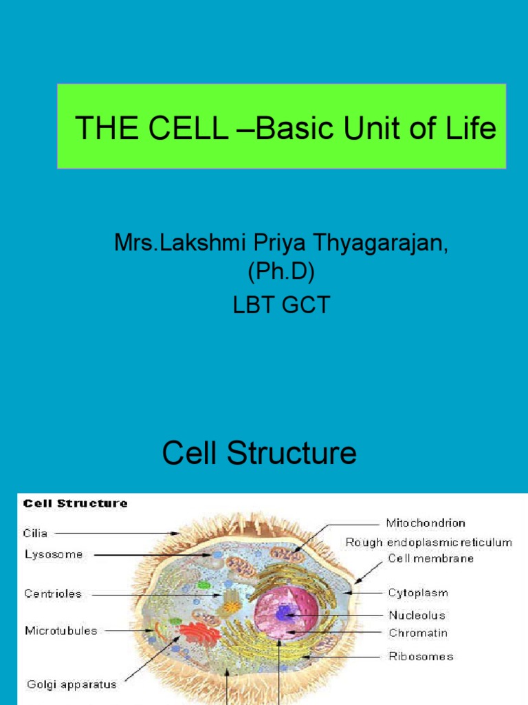 THE CELL - Basic Unit of Life: Mrs - Lakshmi Priya Thyagarajan, (PH.D ...
