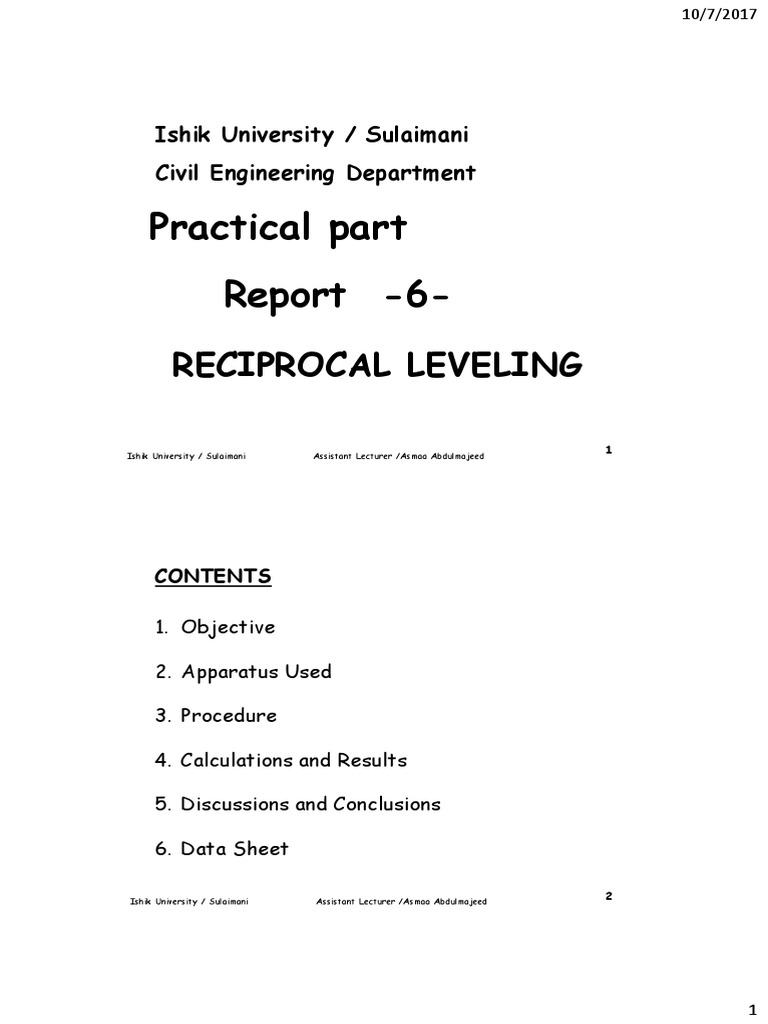 Reciprocal Leveling in Surveying Report | PDF | Scientific Observation ...