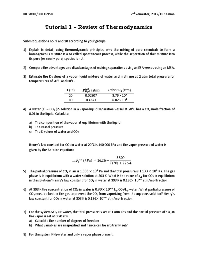 Tutorial 1 - Review of Thermodynamics | PDF | Continuum Mechanics | Gases