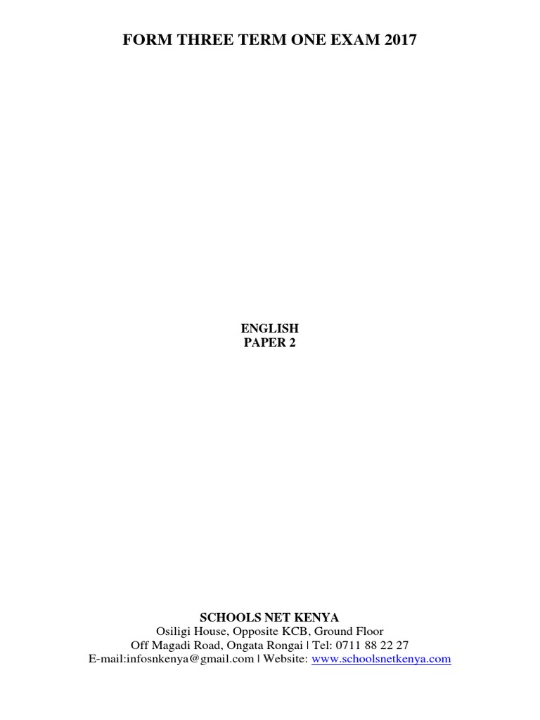 English Paper 2 Form 3 Term 1 Exam 2017 | PDF | Elephant | Linguistics