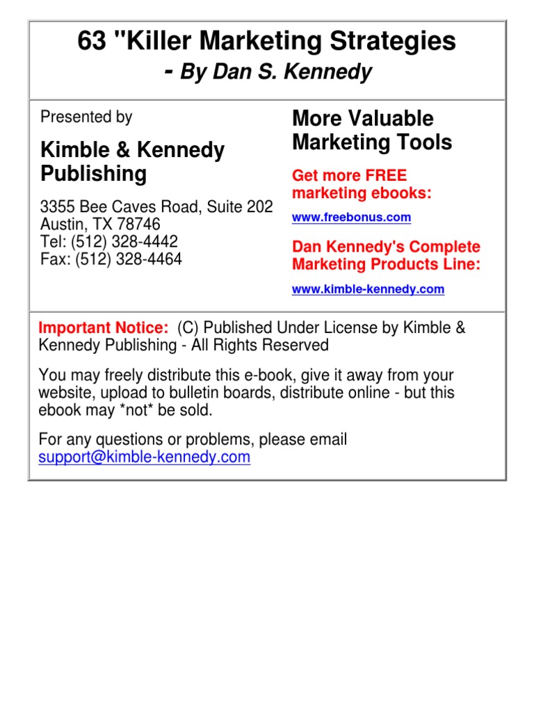 Dan S Kennedy 63 Killer Marketing Strategies Pdf Business