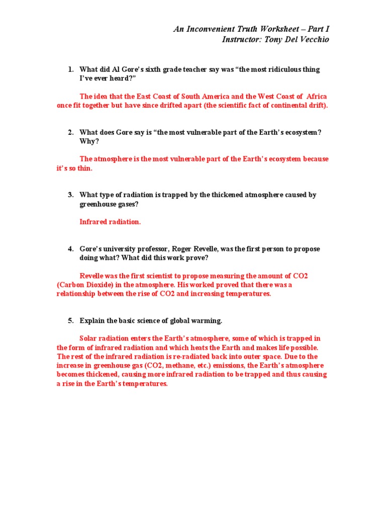 Ait Worksheet Answers Part I | PDF | Carbon Dioxide In Earth's ...