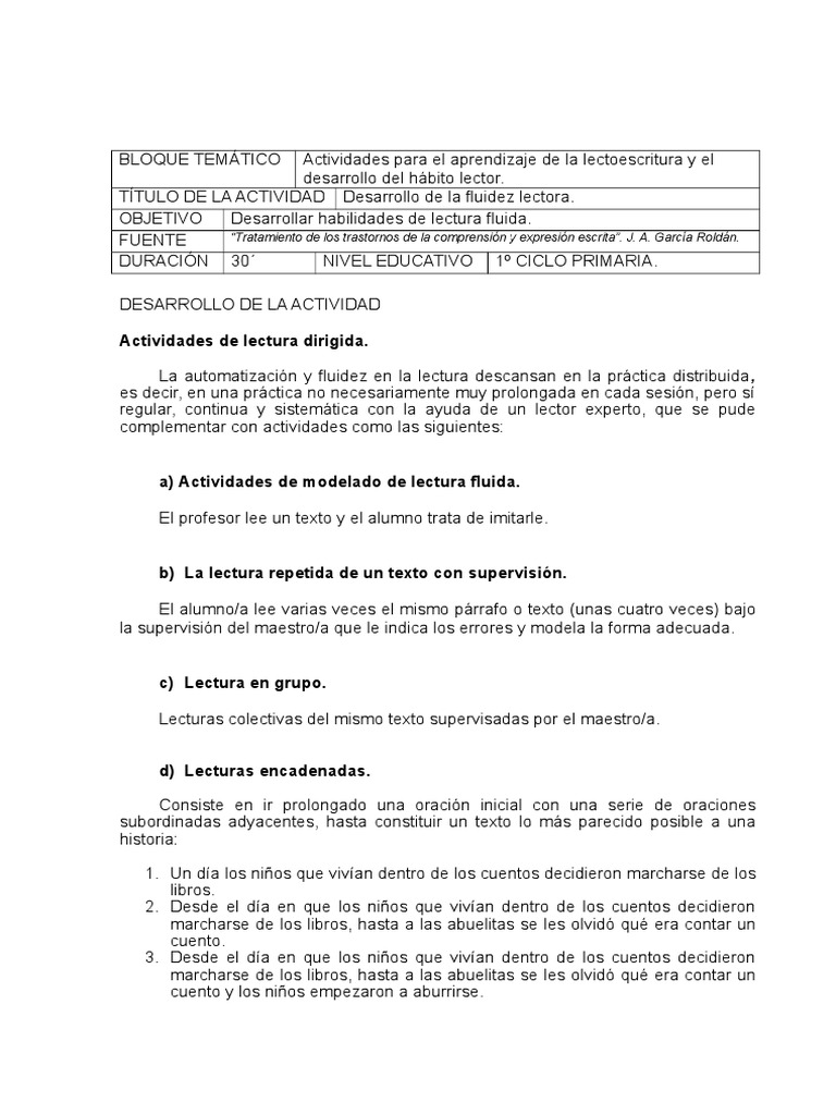 Desarrollo de La Fluidez Lectora | PDF | Lectura (proceso) | Maestros