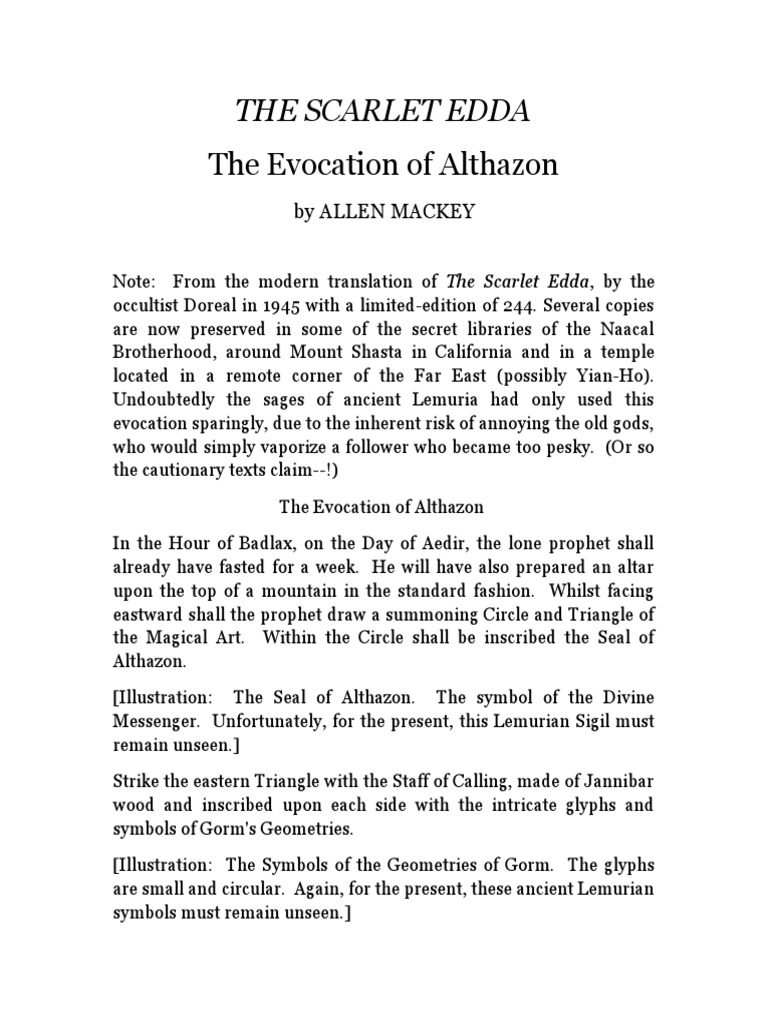 The Scarlet Edda - The Evocation of Althazon by Allen Mackey | PDF