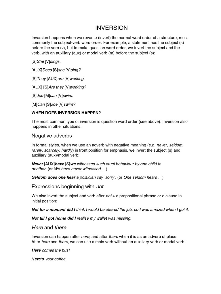 Inversion: Negative Adverbs | PDF