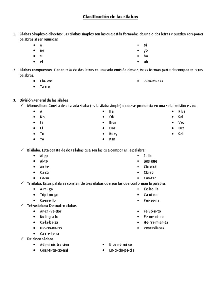 Clasificación de Las Silabas | Descargar gratis PDF | Lingüística ...