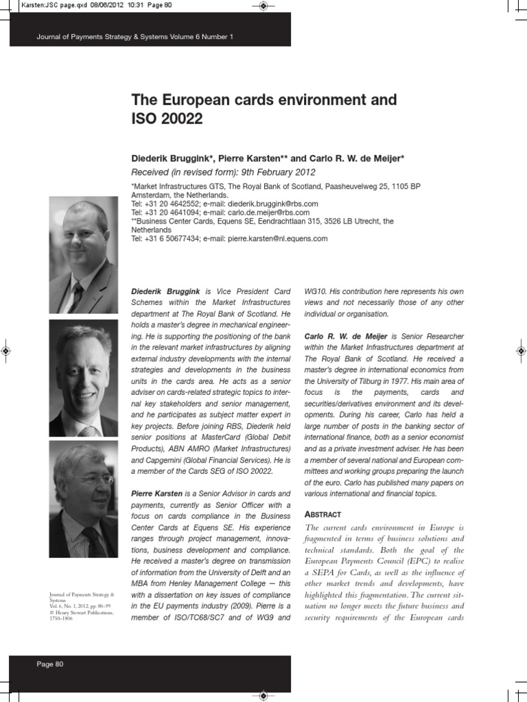 The European Cards Environment and ISO 20022: Diederik Bruggink, Pierre ...