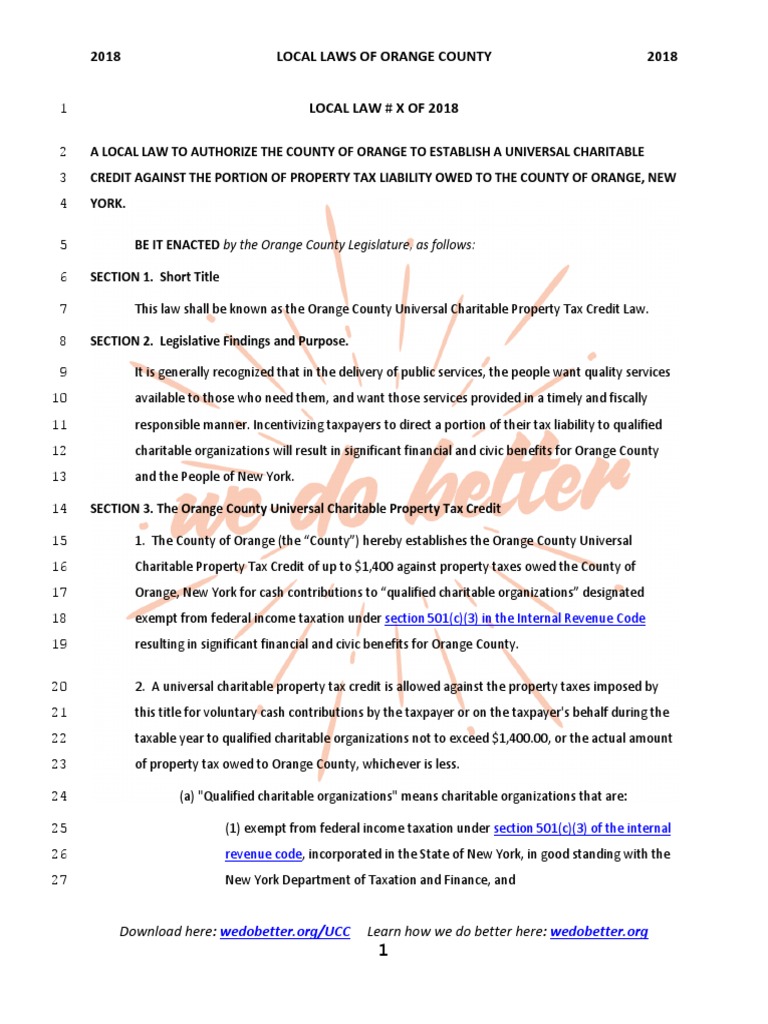 Orange County, NY Universal Charitable Credit | PDF | Charitable ...