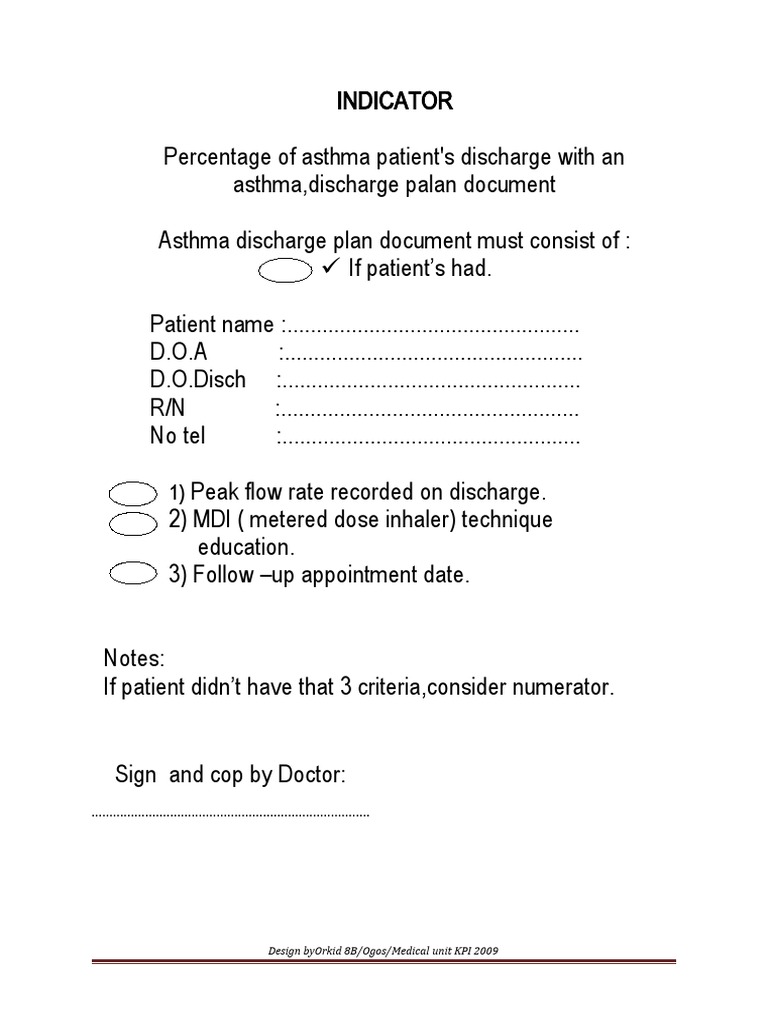 Asthma Patient Discharge Plan Metrics | PDF