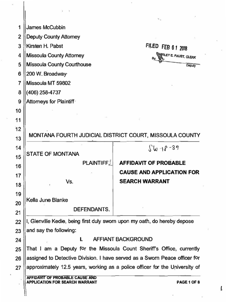 Affidavit of Probable Cause and Application For Search Warrant Arson ...