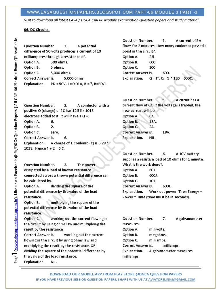EASA Part-66 Exam Questions of Module 01 Electric - Part II | PDF ...