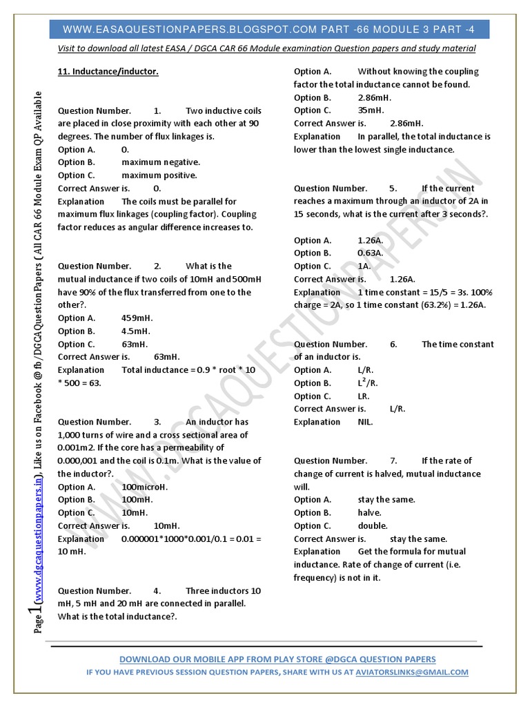 EASA Part-66 Module 3 Exam Questions | PDF | Inductor | Inductance