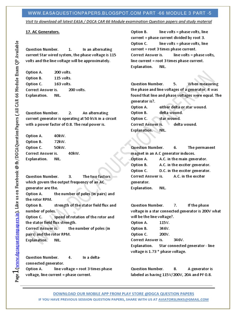 EASA Part-66 Exam Questions of Module 03 Electric - Part V | PDF ...