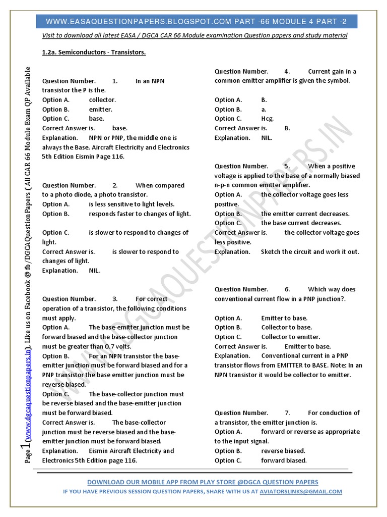 EASA/DGCA Module 4 Exam Prep | PDF | Bipolar Junction Transistor ...