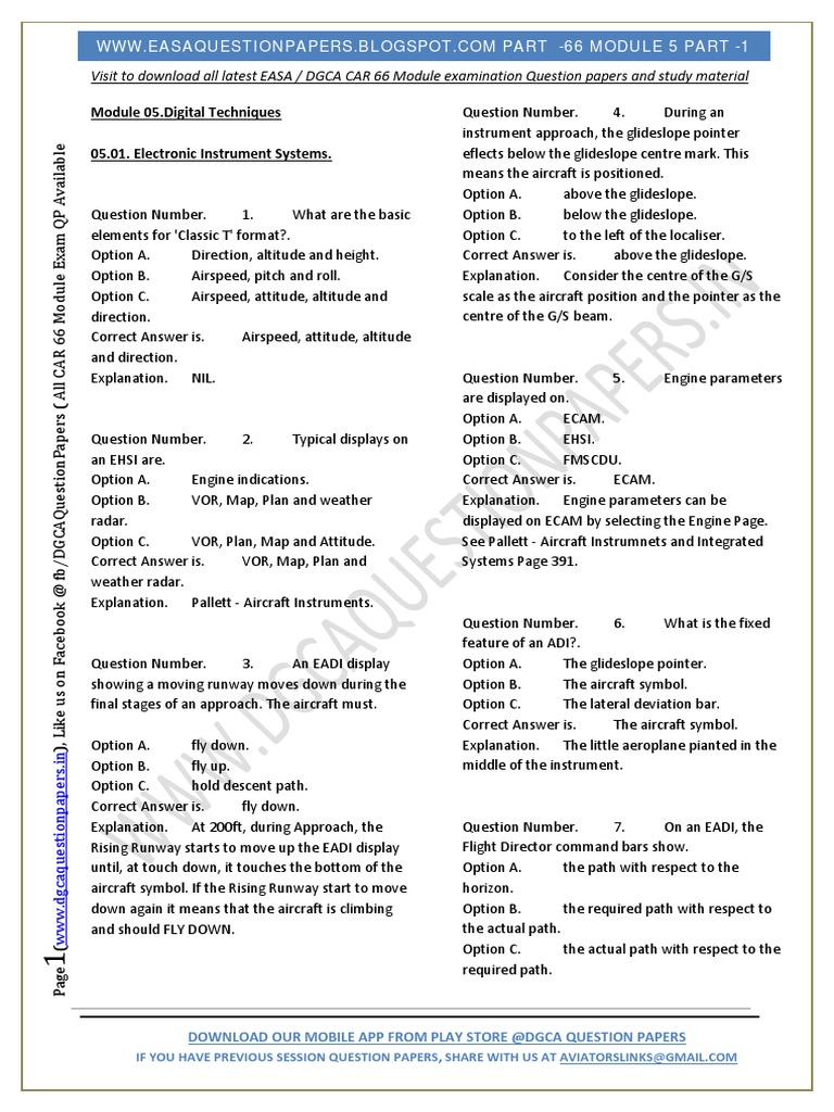EASA Part-66 Exam Questions of Module 05 Avionics - Part I | PDF ...