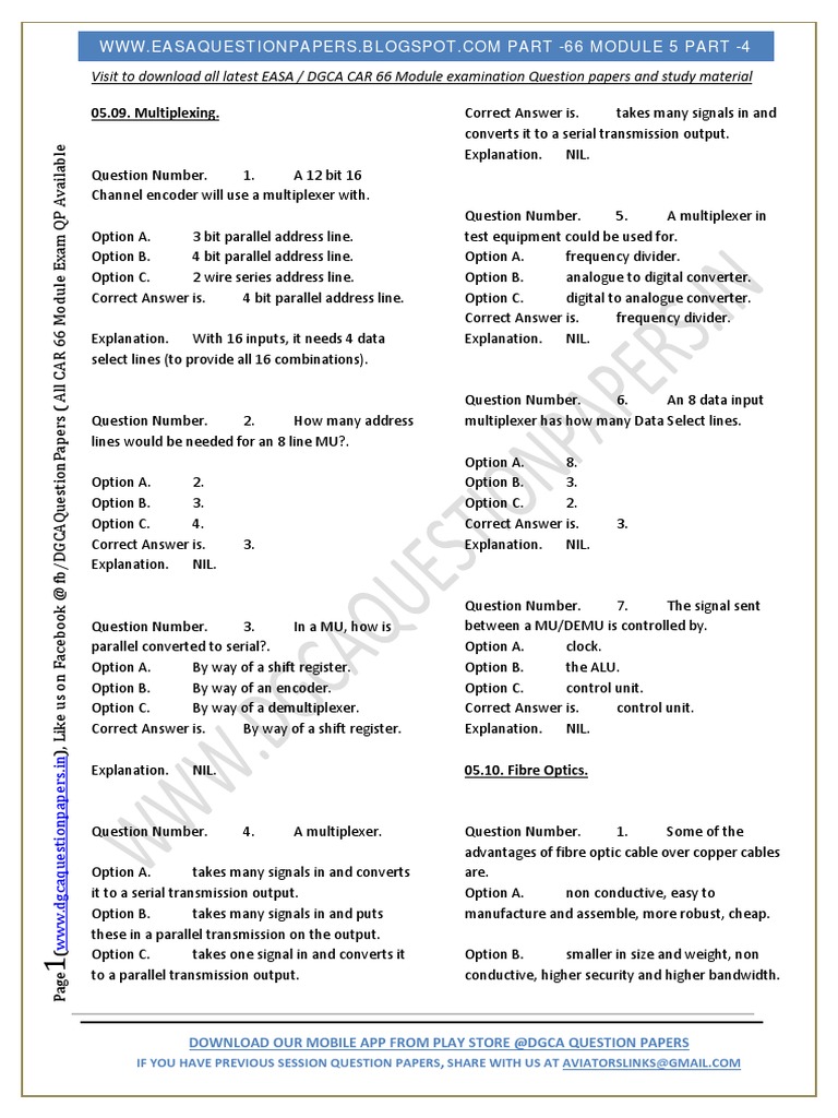 EASA Part 66 Module 5 Question Bank | PDF | Optical Fiber | Fiber Optic ...