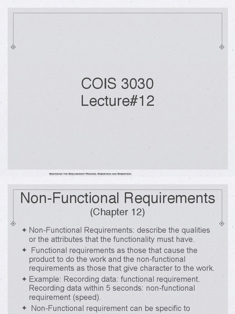 COIS 3030 Lecture#12: Mastering The Requirement Process, Robertson and Robertson | PDF ...