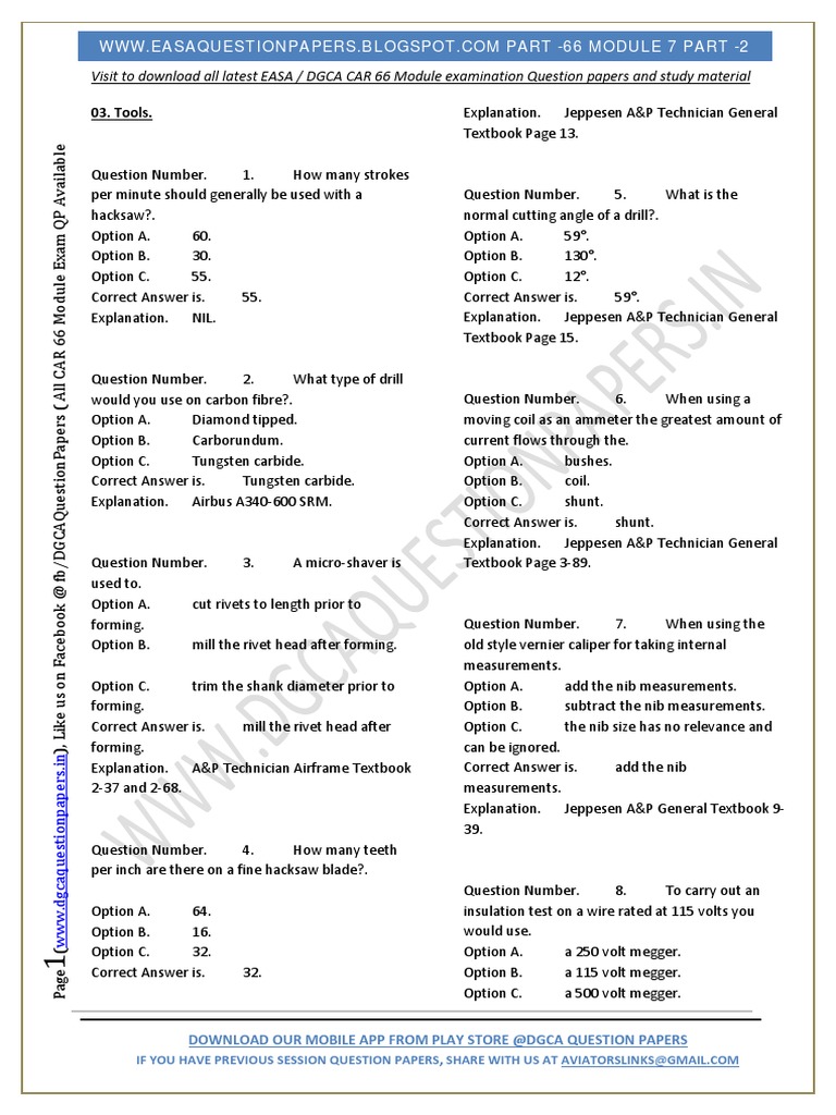 EASA Part-66 Exam Questions of Module 07 Standart Practices - Part II ...