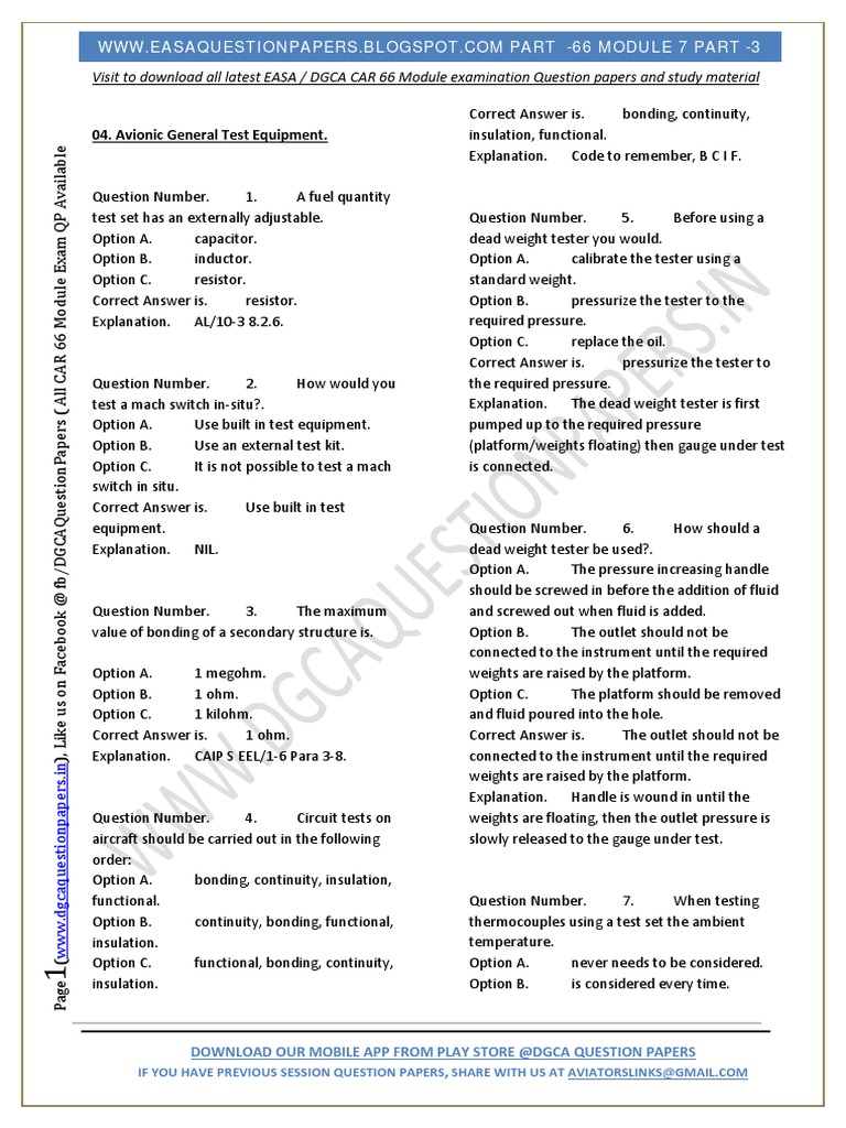 EASA Part-66 Exam Questions of Module 07 Standart Practices - Part III ...