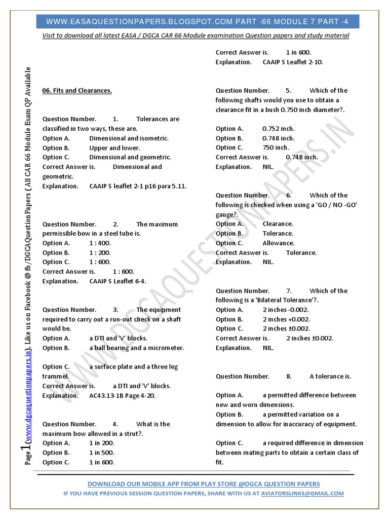 EASA Part-66 Exam Questions of Module 07 Standart Practices - Part IV ...