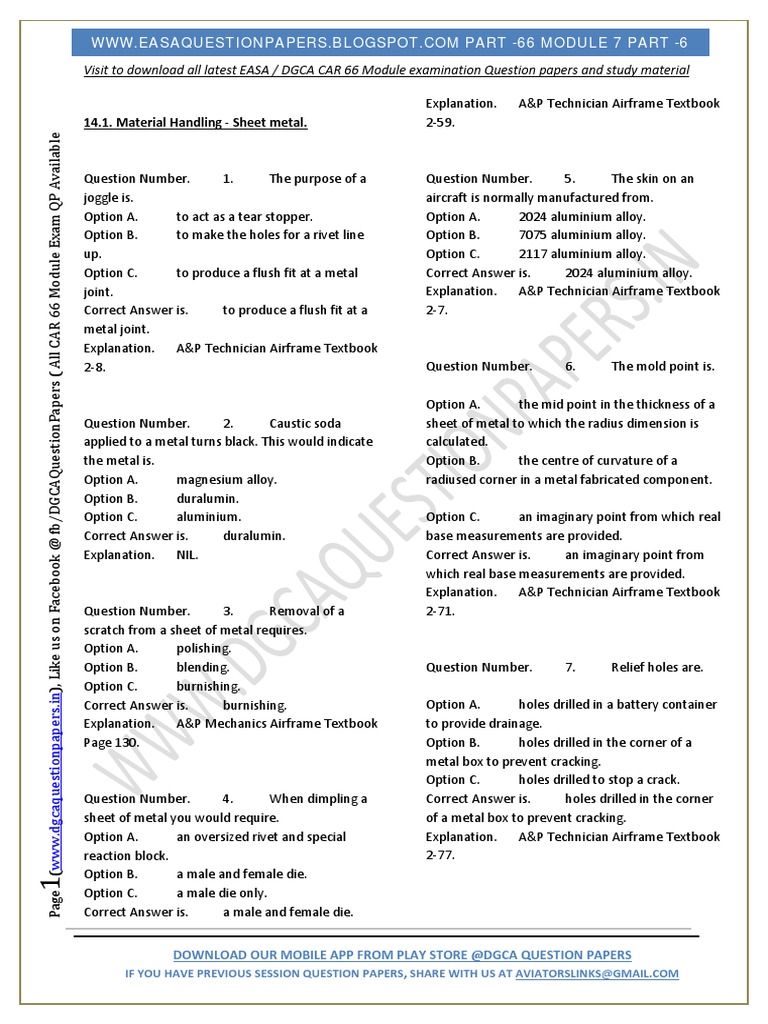 EASA Part-66 Exam Questions of Module 07 Standart Practices - Part V ...
