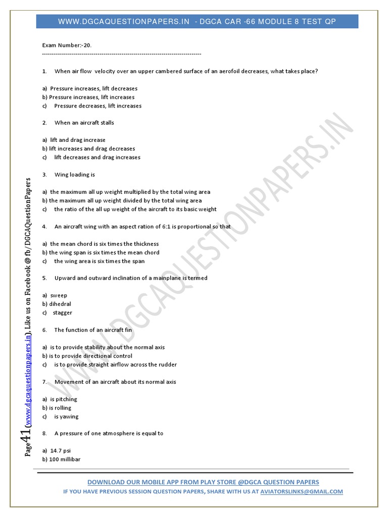 EASA Part-66 Exam Questions of Module 08 Aerodynamics | PDF | Lift ...