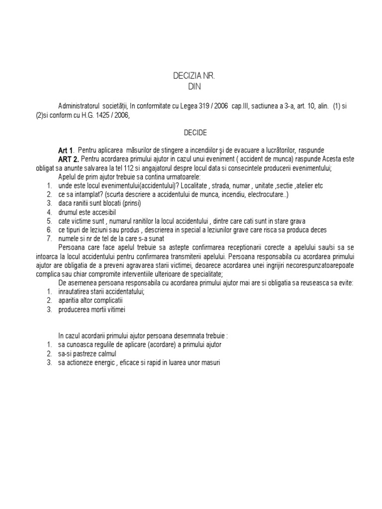 Decizie - Responsabil Prim Ajutor | PDF