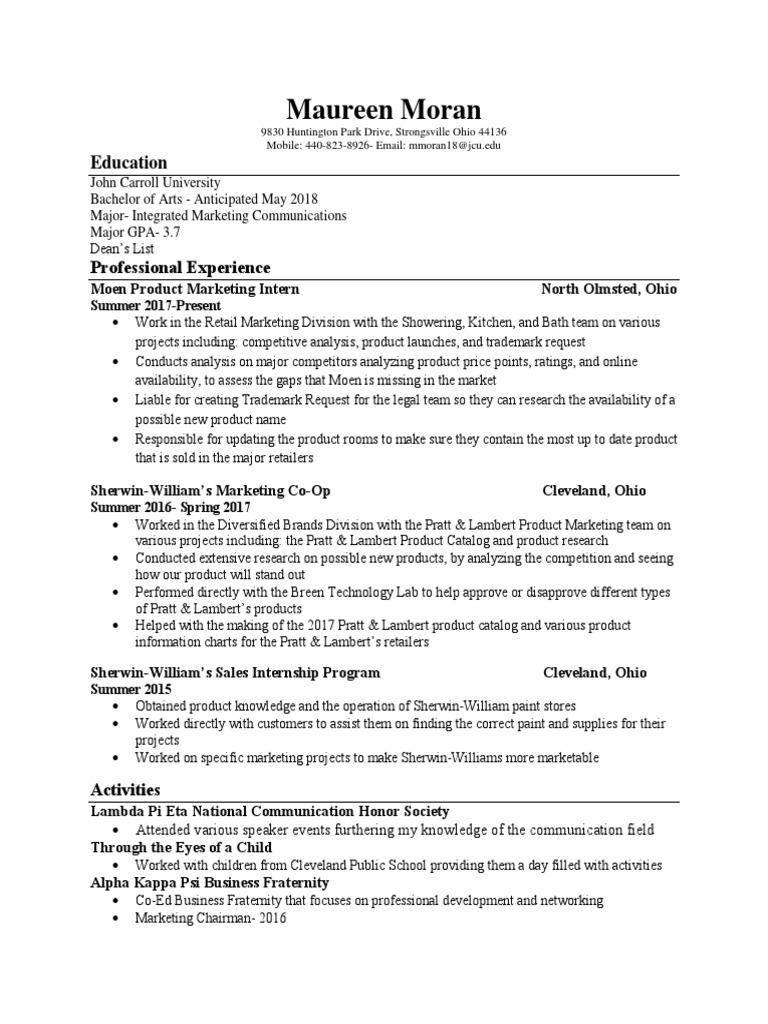 Maureen Moran Resume 2018 | PDF | Retail | Marketing