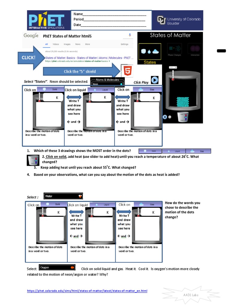 PhET - States of Matter in Html5 | PDF | Phase (Matter) | Heat