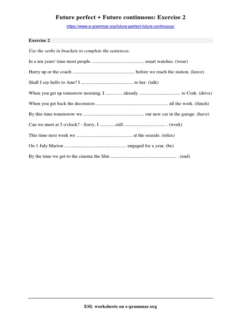 Future Perfect Future Continuous Exercise 2 | PDF