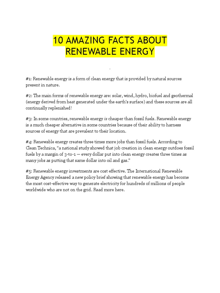 10 Amazing Facts About Renewable Energy | PDF | Solar Energy ...